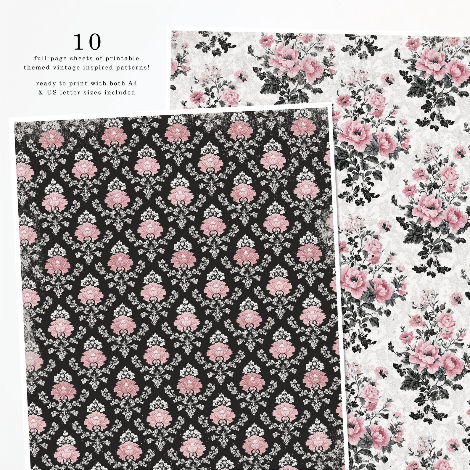 Shabby Chic Black & Pink Paper Set: Junk Journal and Scrapbook Paper ...