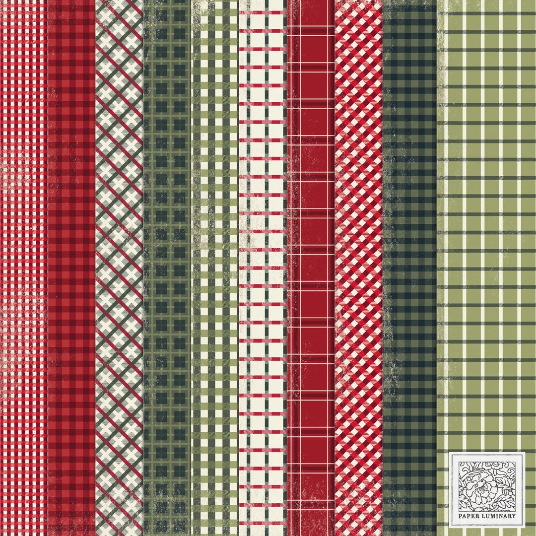 Christmas Plaid Digital Paper Set: Vintage Scrapbook Patterns (digital ...