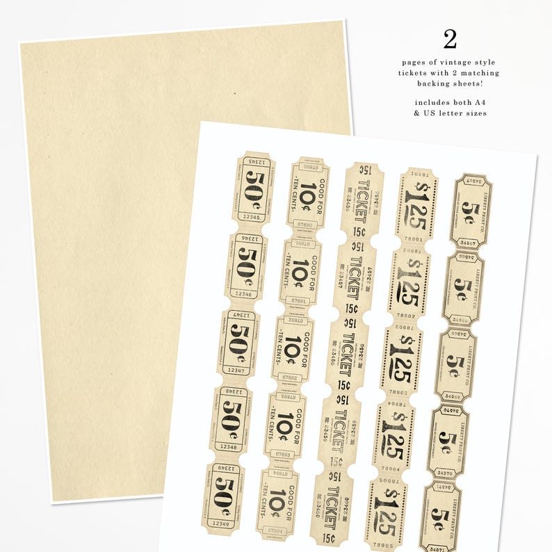 Vintage Style Ticket Ephemera: Junk Journal, Scrapbooking (digital ...