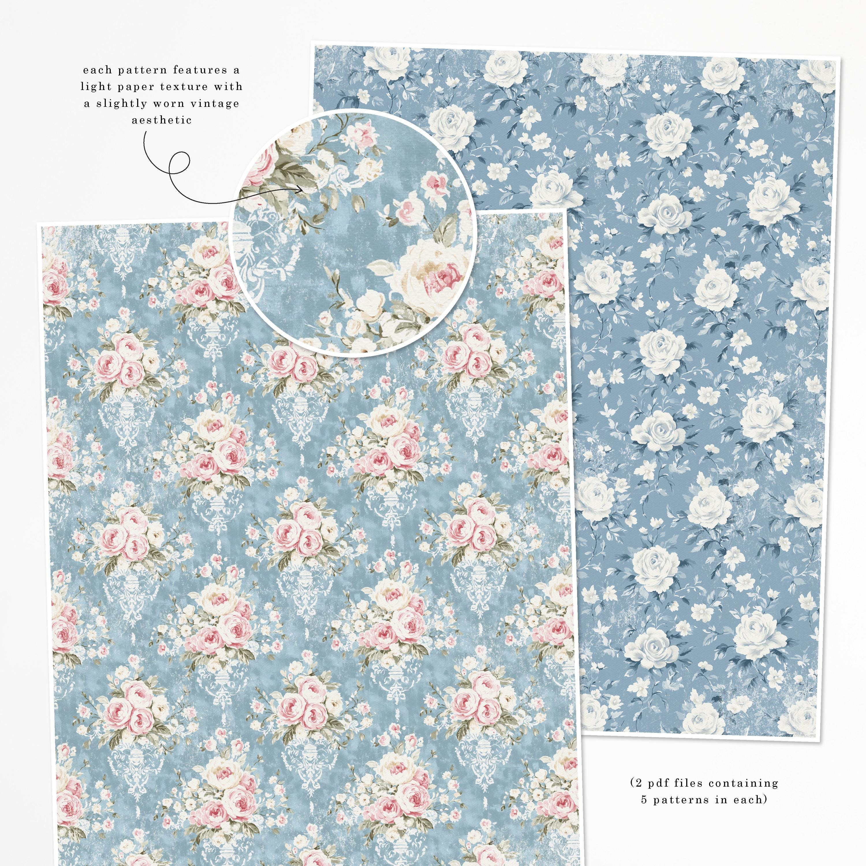 Blue Floral Junk Journal Paper: Shabby Chic Printable (digital Download ...