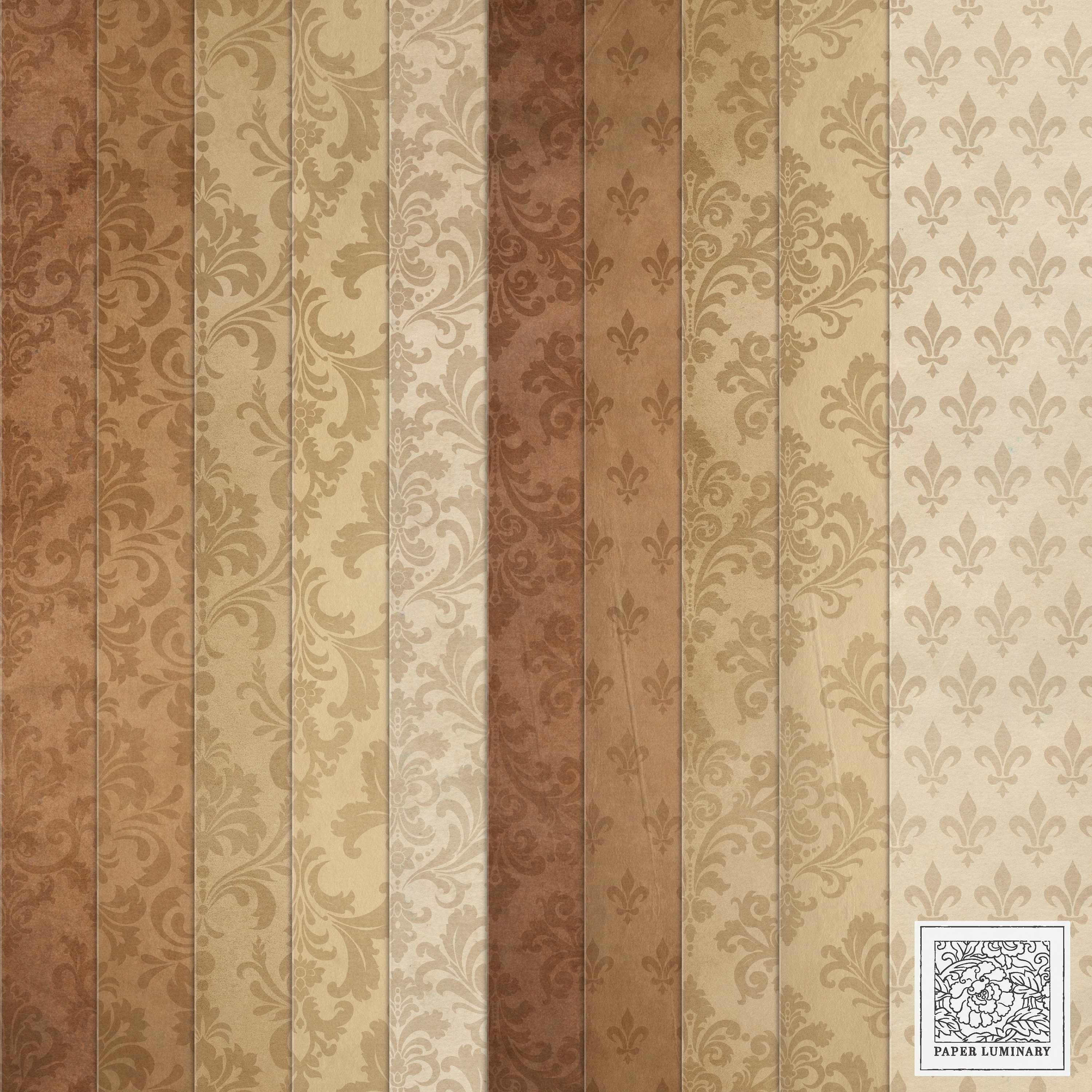 Baroque Vintage Basics Digital Printable Paper Set Brown Vintage Rustic ...