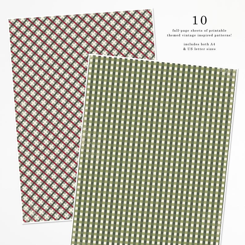 Christmas Plaid Digital Paper Set: Vintage Scrapbook Patterns (digital ...