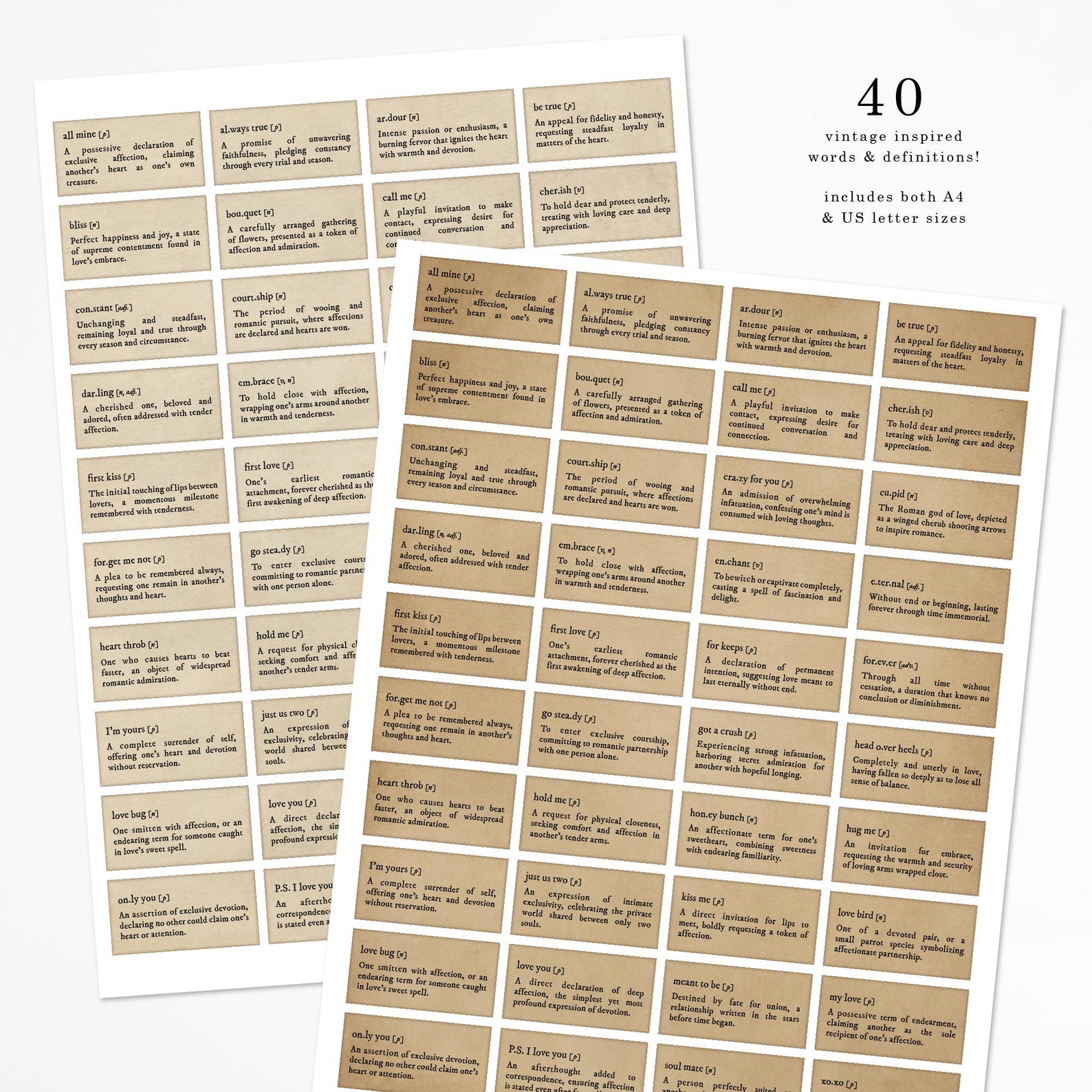 Be Mine Vintage Words & Meanings – Printable Ephemera (PDF) - Etsy