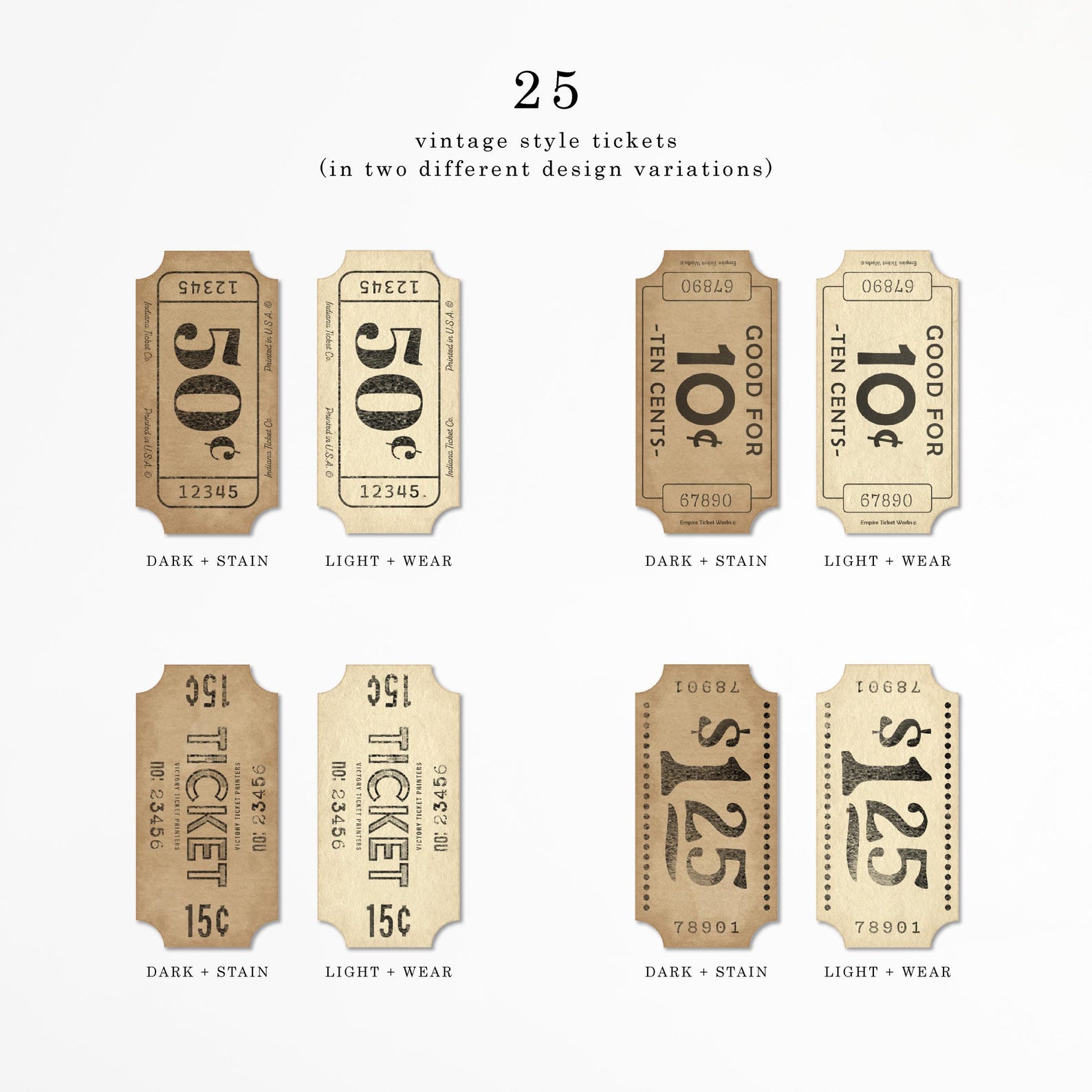 Vintage Text Printable Roll Style Tickets - Junk Journal Ephemera ...