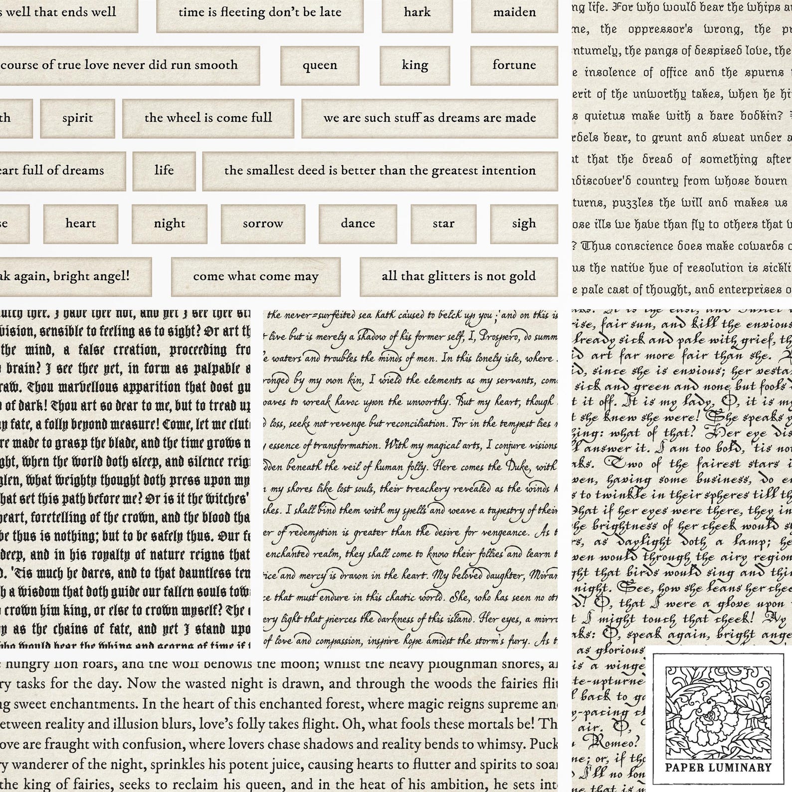 40 Shakespeare Themed Printable Words, Phrases & Text Blocks Vintage ...