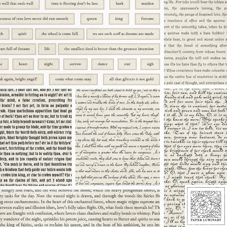40+ Shakespeare Themed Printable Words, Phrases & Text Blocks - Vintage ...