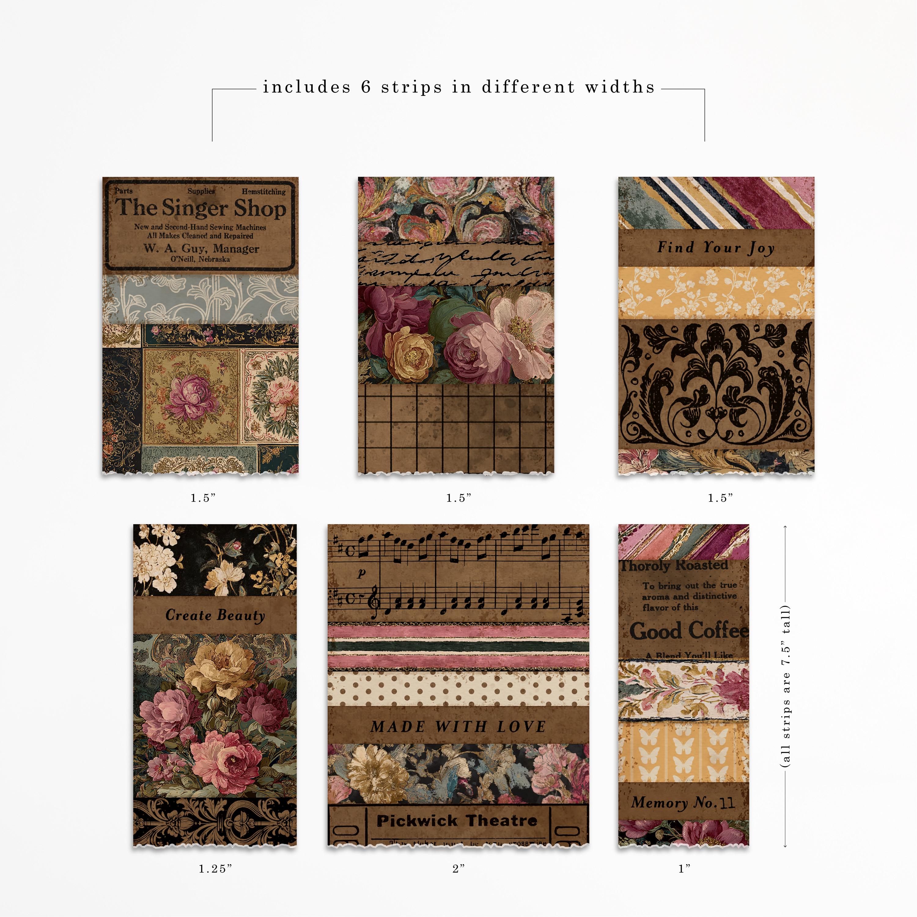 Vintage Charm Printable Collage Snippet Strips - Junk Journal Ephemera ...