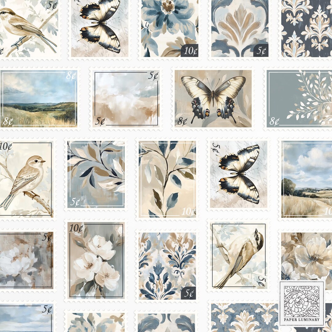 Shades of Blue Postage Stamp Set - Junk Journal Collage, Digital ...