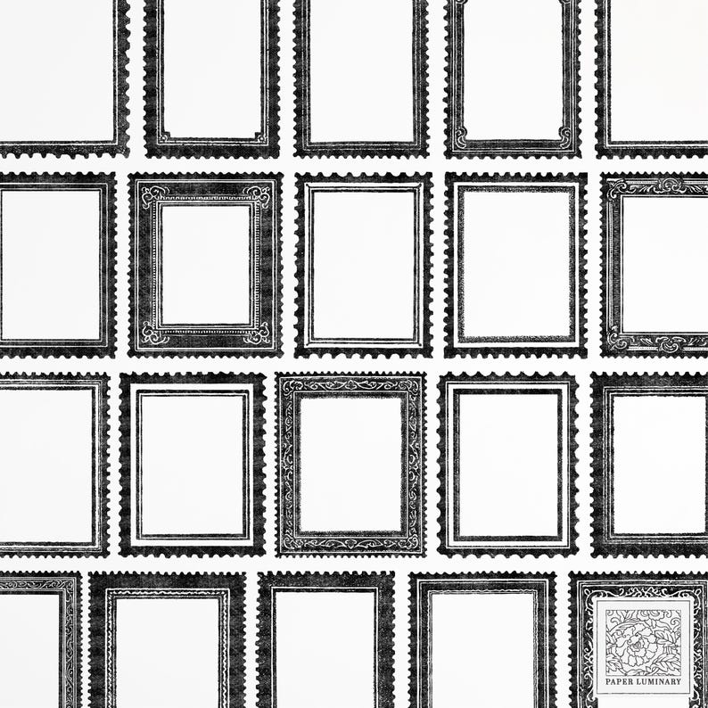 Vintage Postage Stamp Frame Overlays: Junk Journal Ephemera (pngs ...