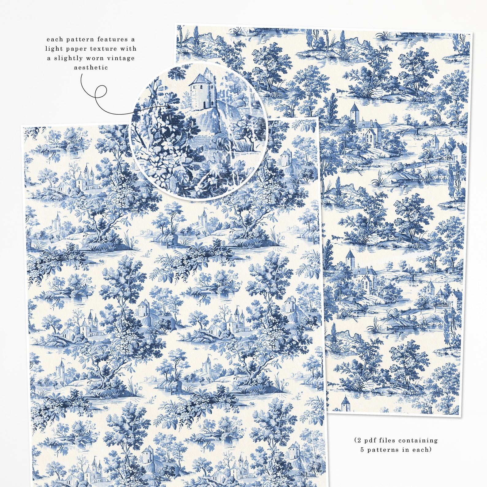 Toile De Jouy Style Digital Printable Paper Set - Junk Journal Papers ...