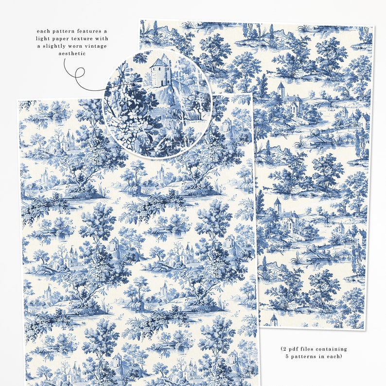 Toile De Jouy Style Digital Printable Paper Set - Junk Journal Papers ...