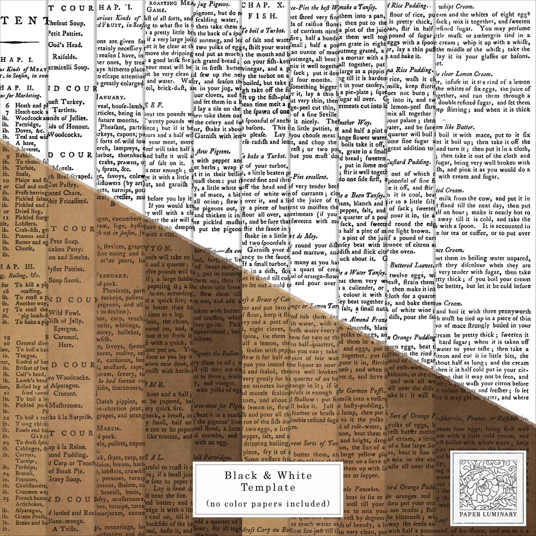 Vintage Cookbook Paper Set (B&W) - Junk Journal Ephemera (digital ...