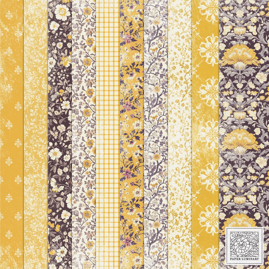 Vintage Yellow Floral Paper Set: Heritage Scrapbook Paper (digital ...