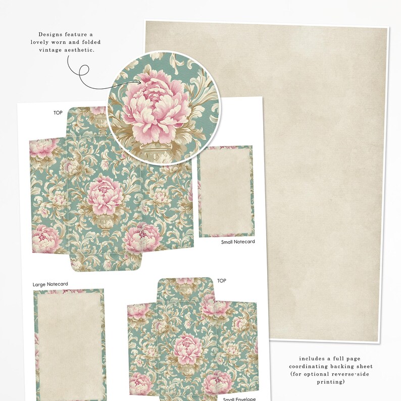 Vintage Rococo Floral Printable Coin Envelopes & Note Cards - Junk ...