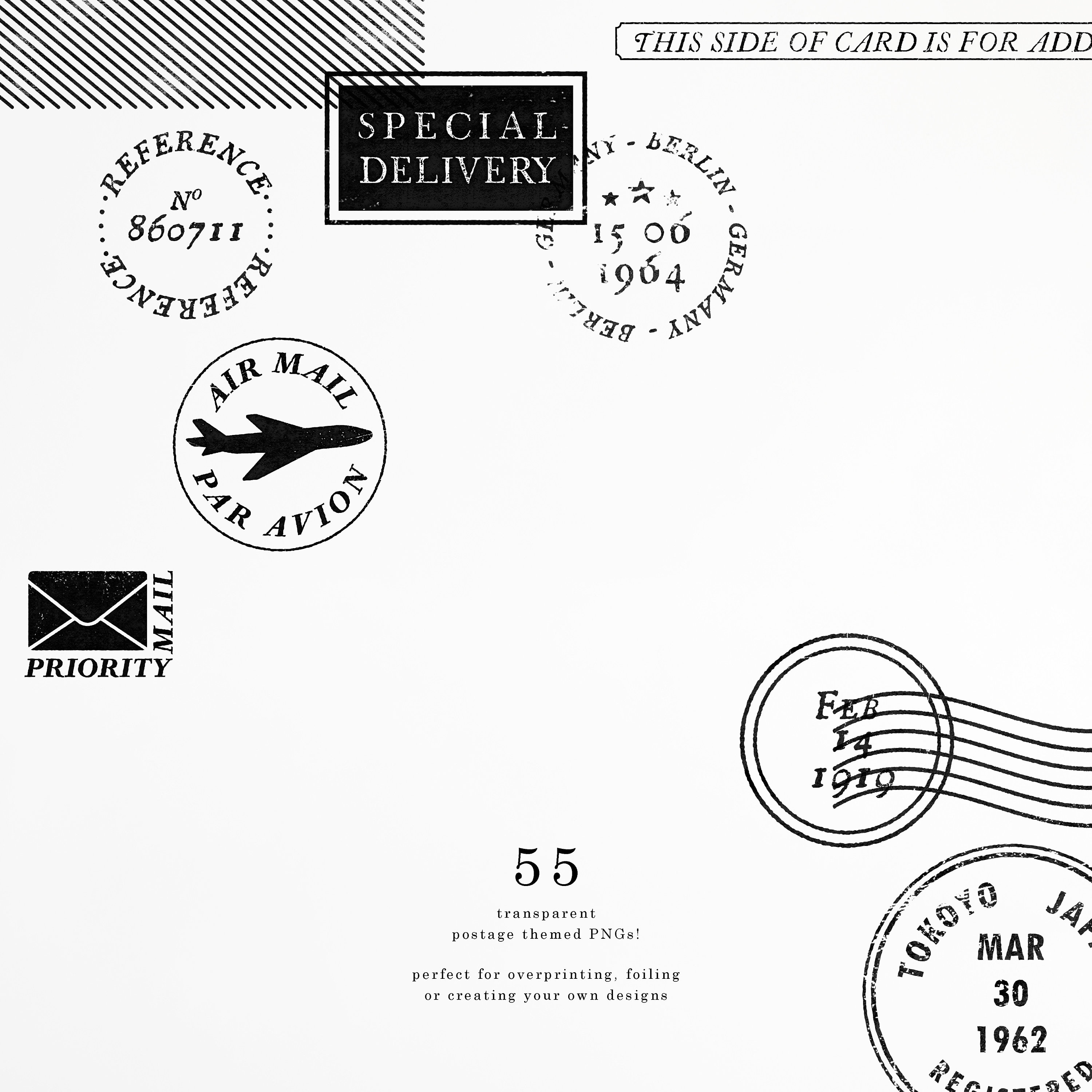 55 Vintage Style Post Mark Overlays pngs Junk Journal Ephemera, Digital ...
