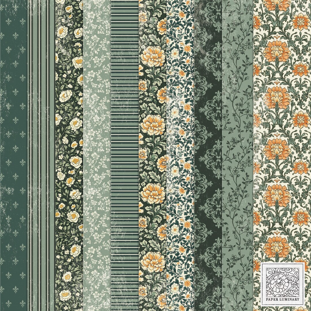 Heritage Green Digital Printable Paper Set - Vintage Junk Journal ...