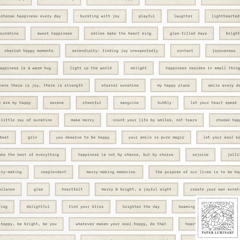 90+ Happiness Themed Printable Words & Phrases - Vintage Rustic ...