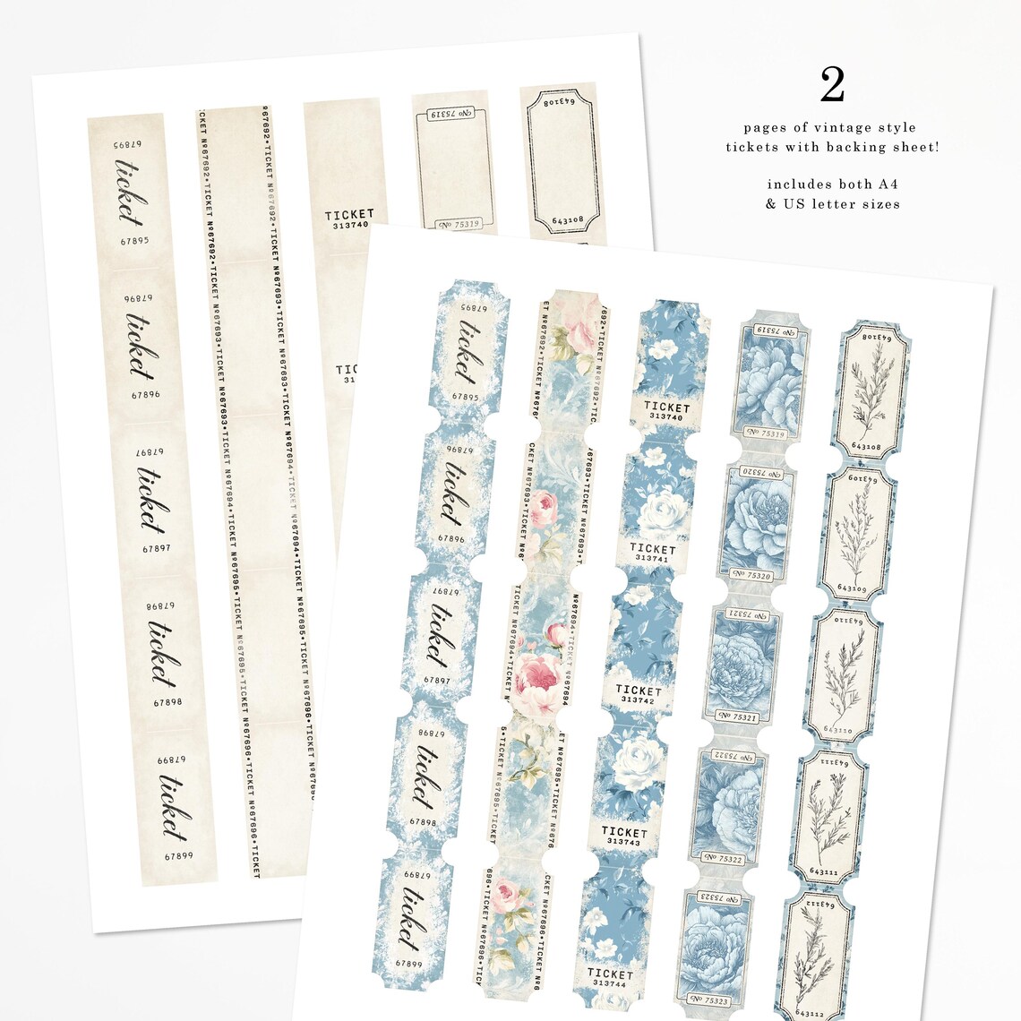 Blue Vintage Style Tickets: Printable Ephemera (digital Download) - Etsy