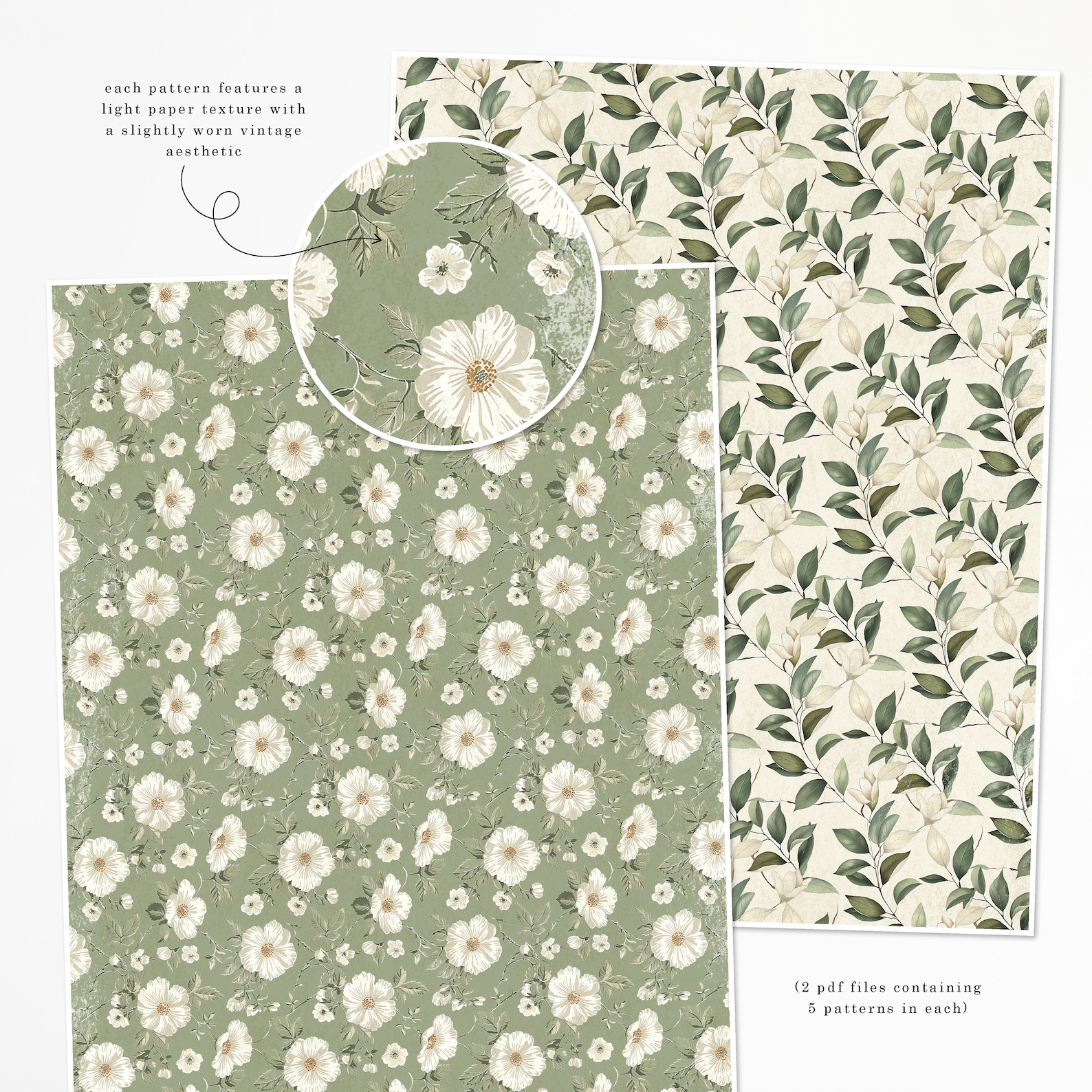 Sage Green Botanical Digital Printable Paper Set - Vintage Junk Journal ...