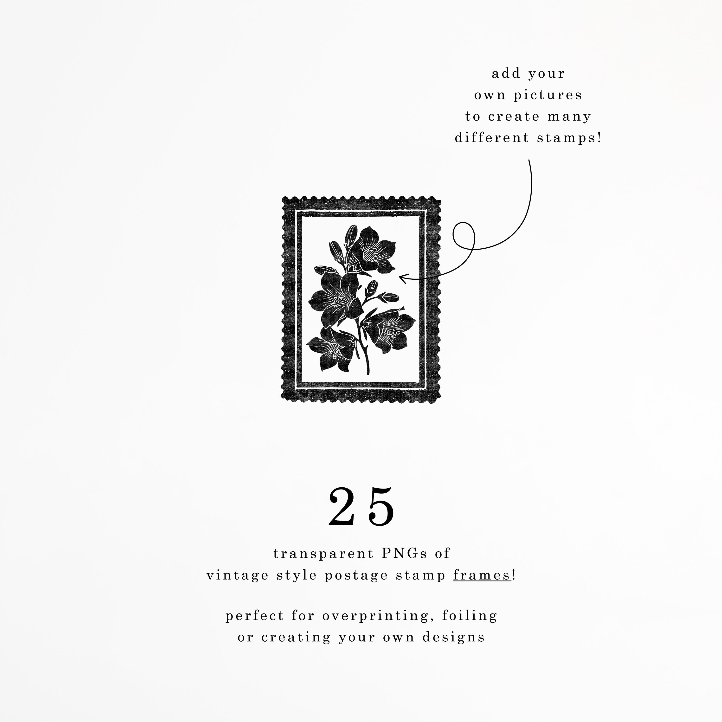 Vintage Postage Stamp Frame Overlays: Junk Journal Ephemera (pngs ...
