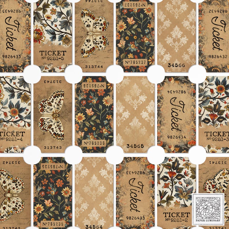 Vintage Luxe Printable Vintage Style Tickets - Junk Journal Ephemera ...