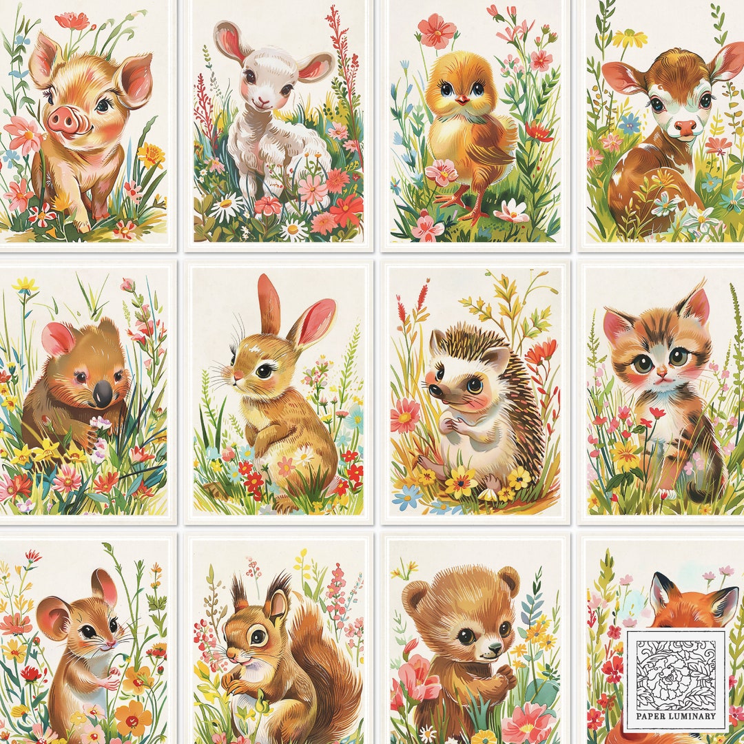 Vintage Storybook Animals Printable Journal Art Cards - Junk Journal ...