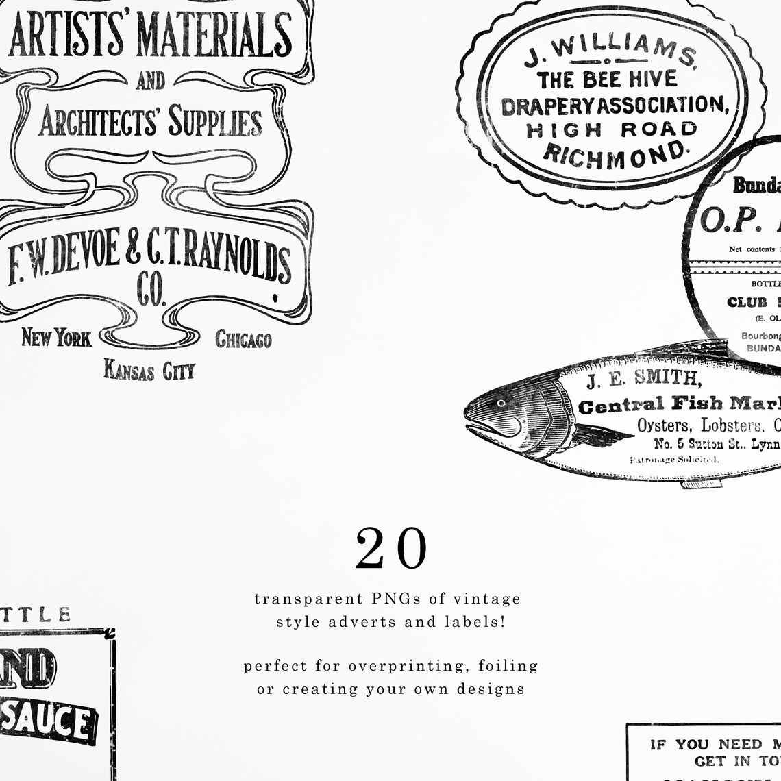 20 Vintage Advert & Label Overlays (pngs + Svgs) - Junk Journal ...