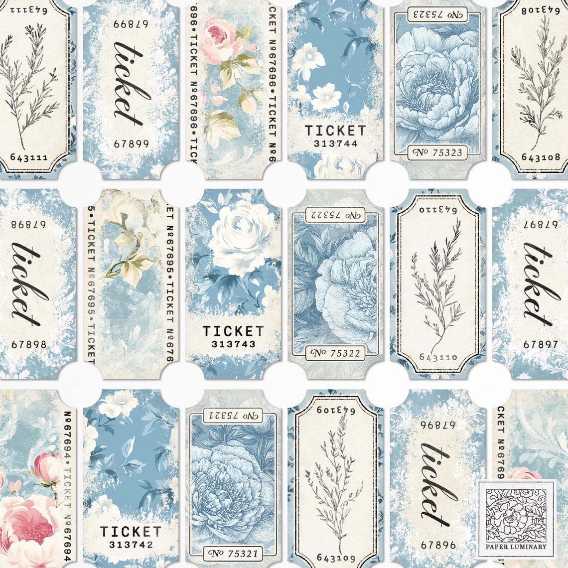 Blue Vintage Style Tickets: Printable Ephemera (digital Download) - Etsy