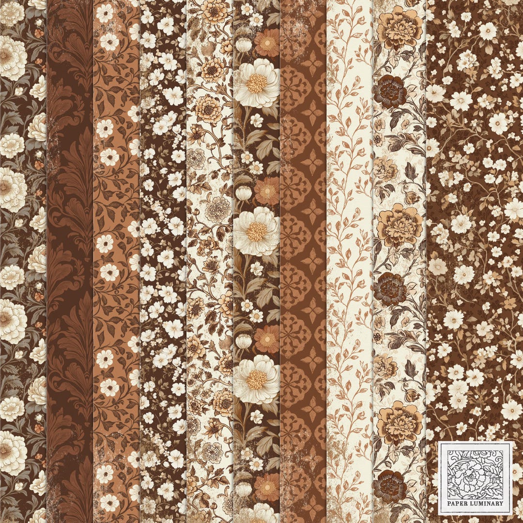 Heritage Brown Digital Printable Paper Set - Vintage Junk Journal ...