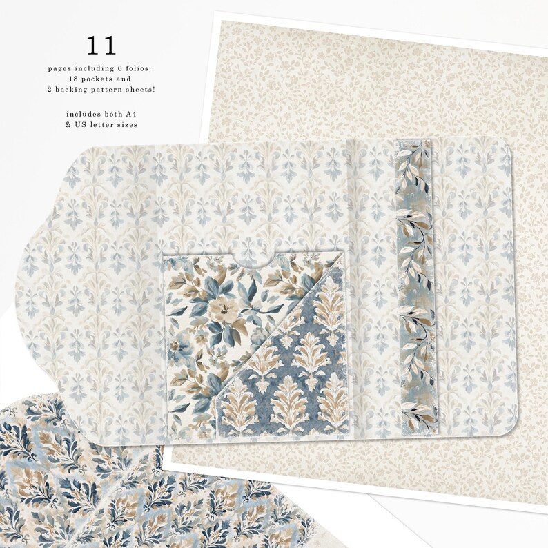 Worn Painterly Blue Digital Printable Mini Folio Set Vintage Folio for ...