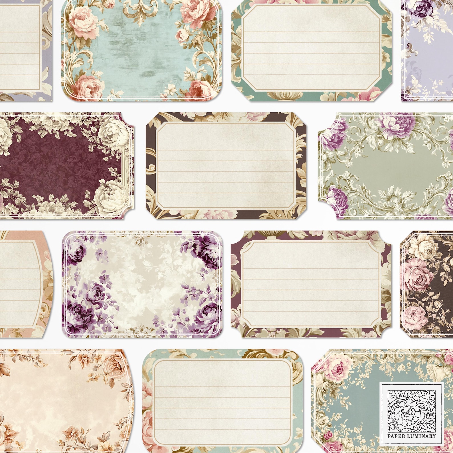 Rococo Floral Decorative Vintage Labels Set Junk Journal Collage ...