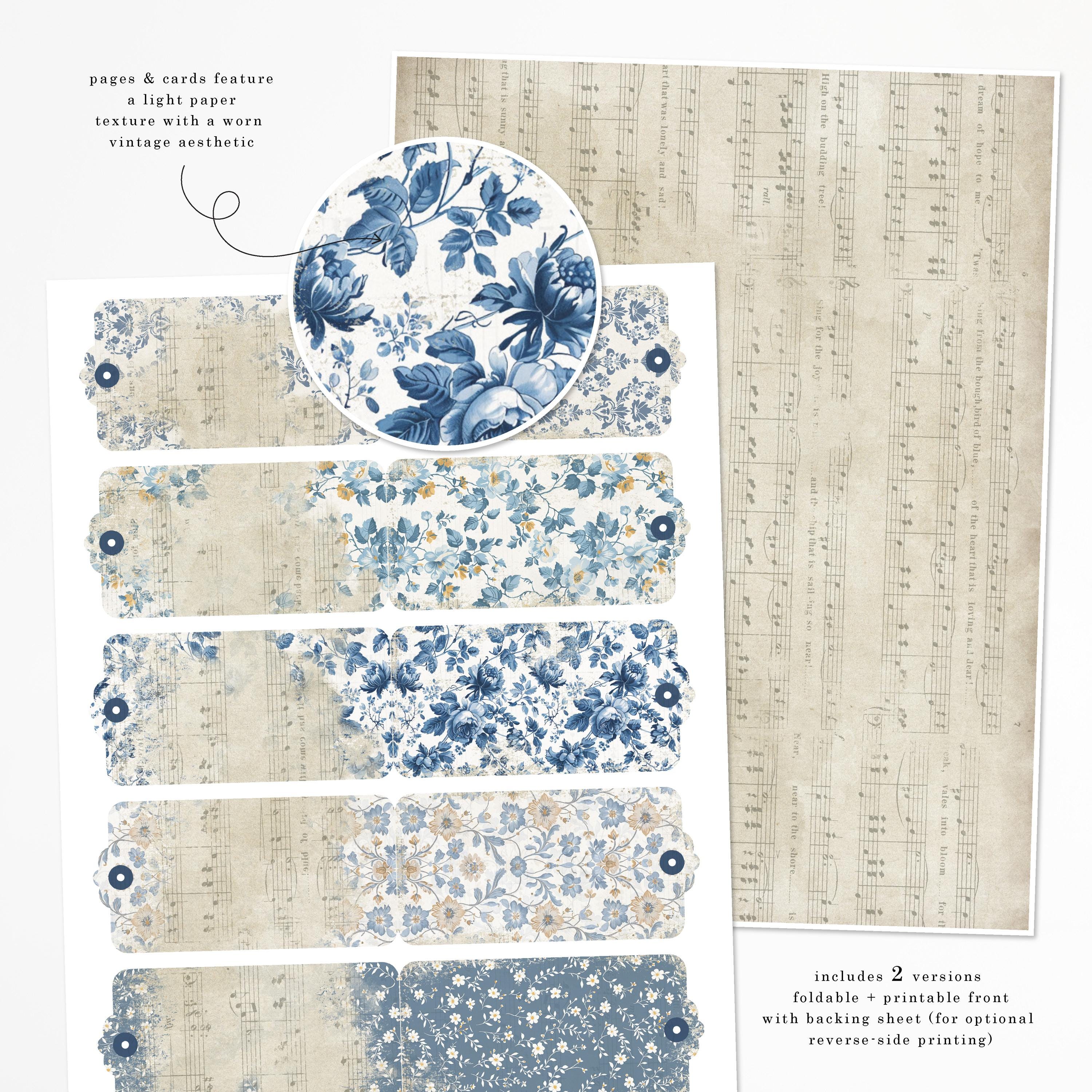 Vintage Worn French Blue Digital Printable Junk Journal Tags - Junk ...