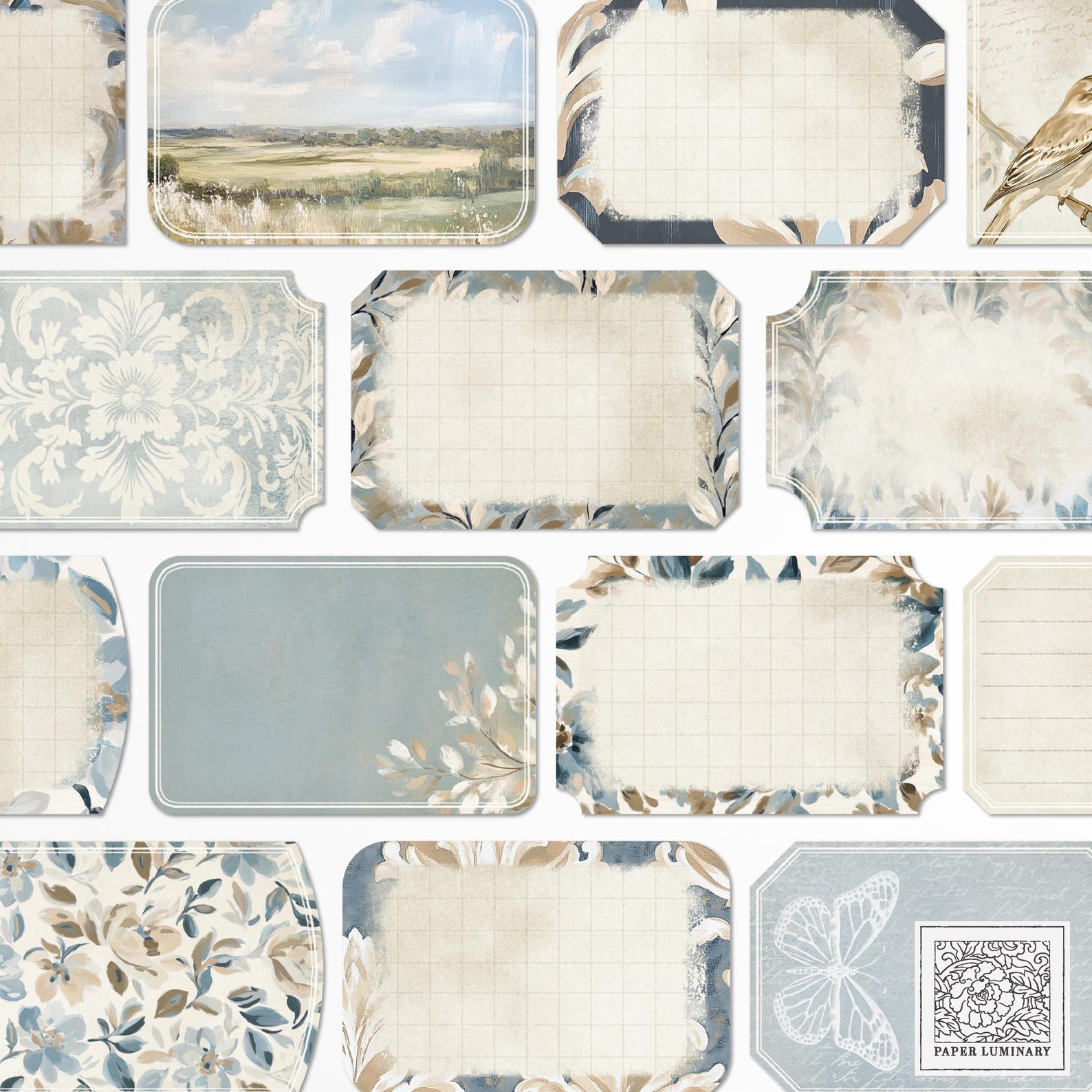 Worn Blue Decorative Vintage Labels Set - Junk Journal Collage, Digital ...