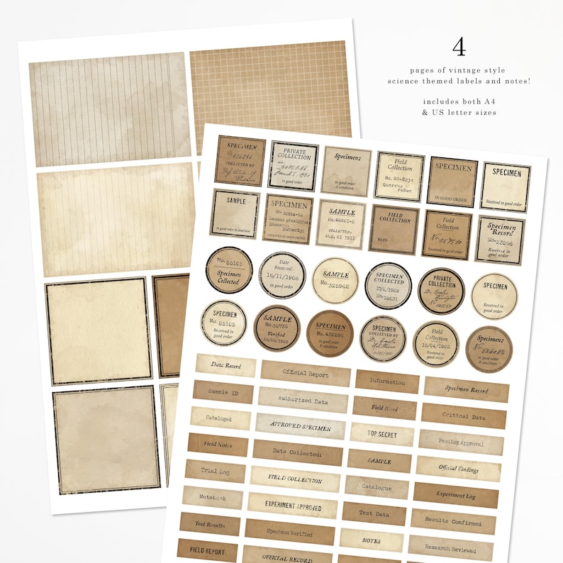 Vintage Science Labels & Notes - Printable Collage/cluster Junk Journal ...