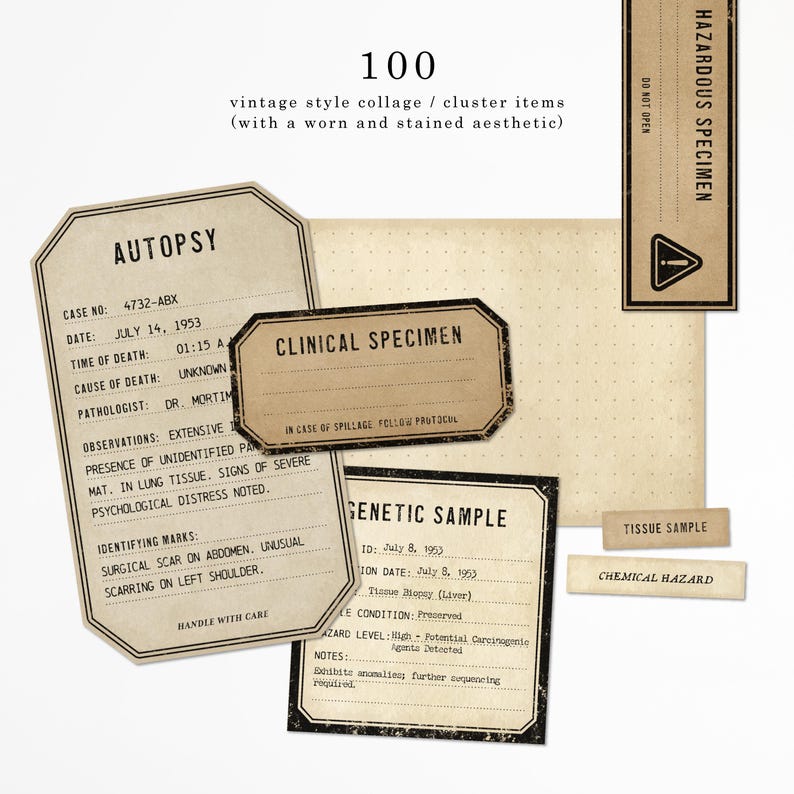 Vintage Medical Ephemera: Printable Labels, Notes Collage (digital ...