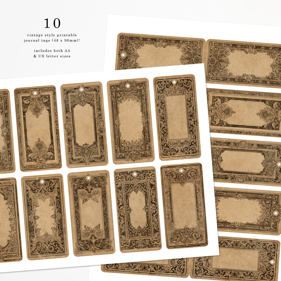 Vintage Victorian Ornate Border Digital Printable Junk Journal Tags ...