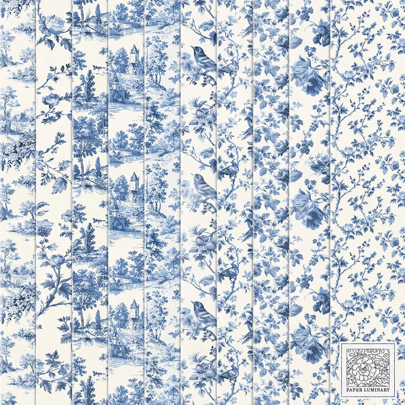 Toile De Jouy Style Digital Printable Paper Set - Junk Journal Papers ...