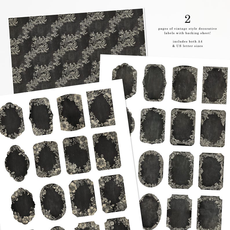 Dark Etched Decorative Vintage Labels Set - Junk Journal Collage ...