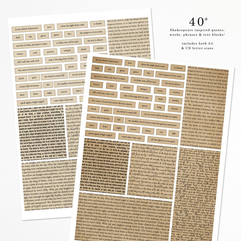 40+ Shakespeare Themed Printable Words, Phrases & Text Blocks - Vintage ...