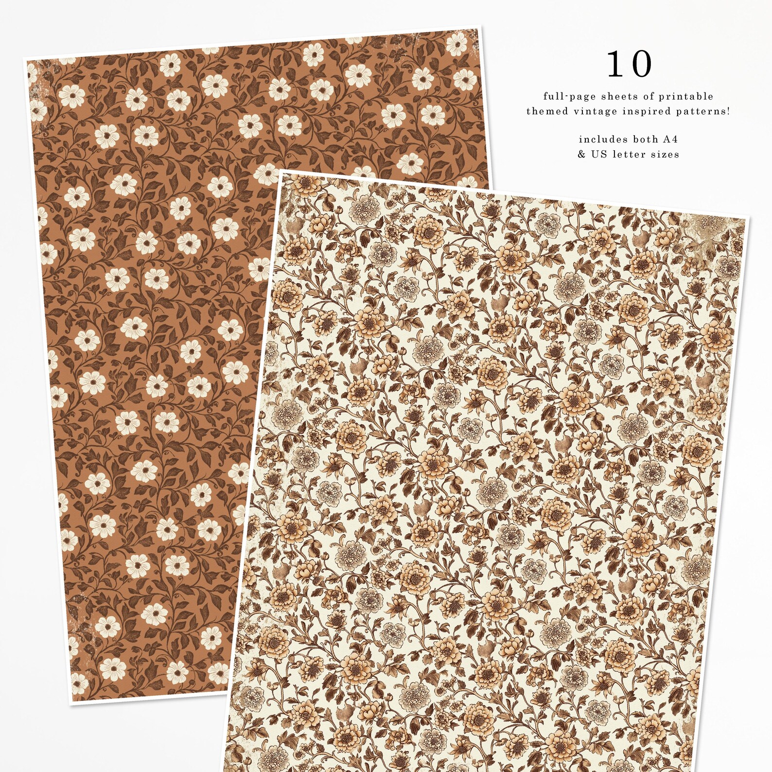 Heritage Brown Digital Printable Paper Set - Vintage Junk Journal ...
