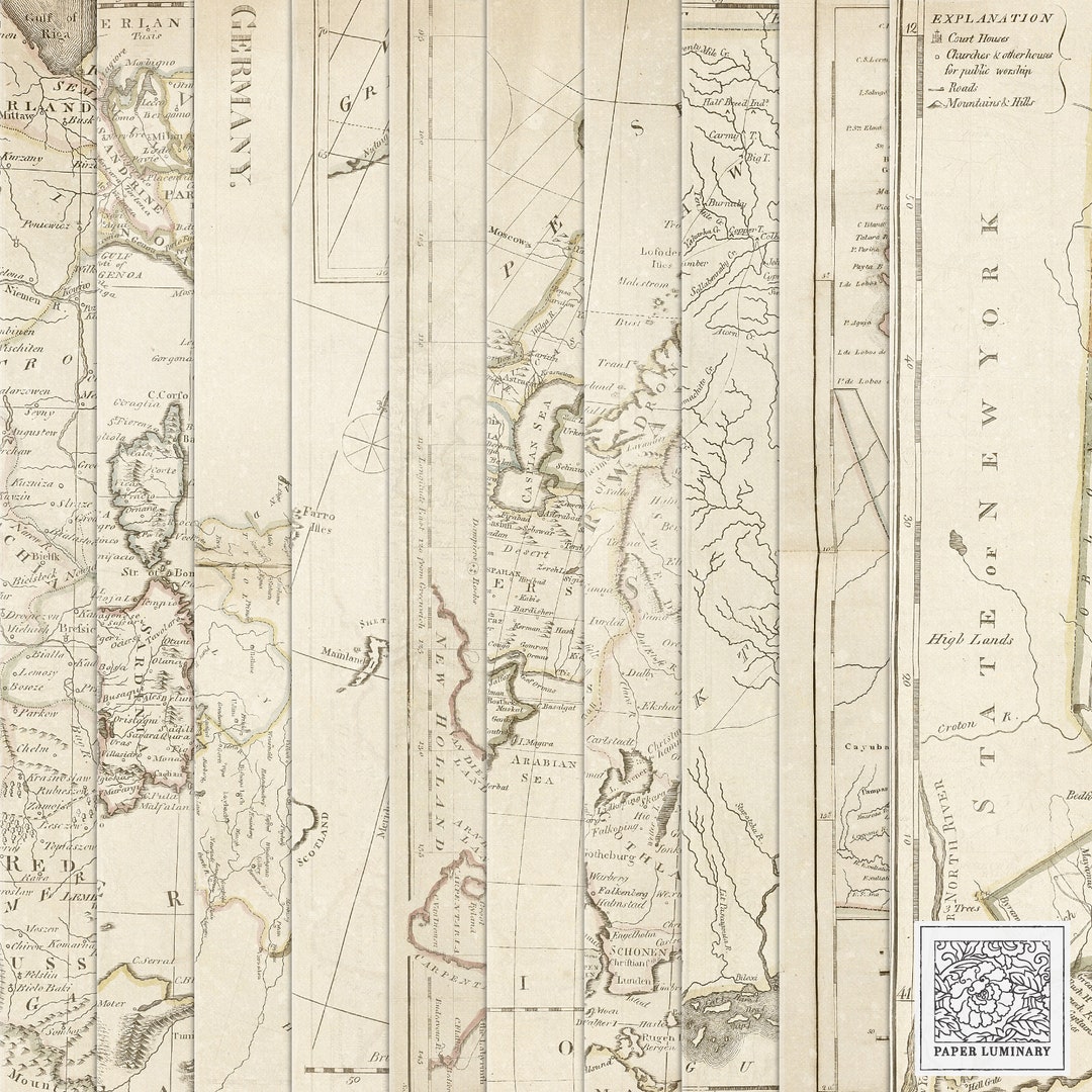 Worn Parchment Maps Digital Printable Paper Set - Junk Journal Papers ...
