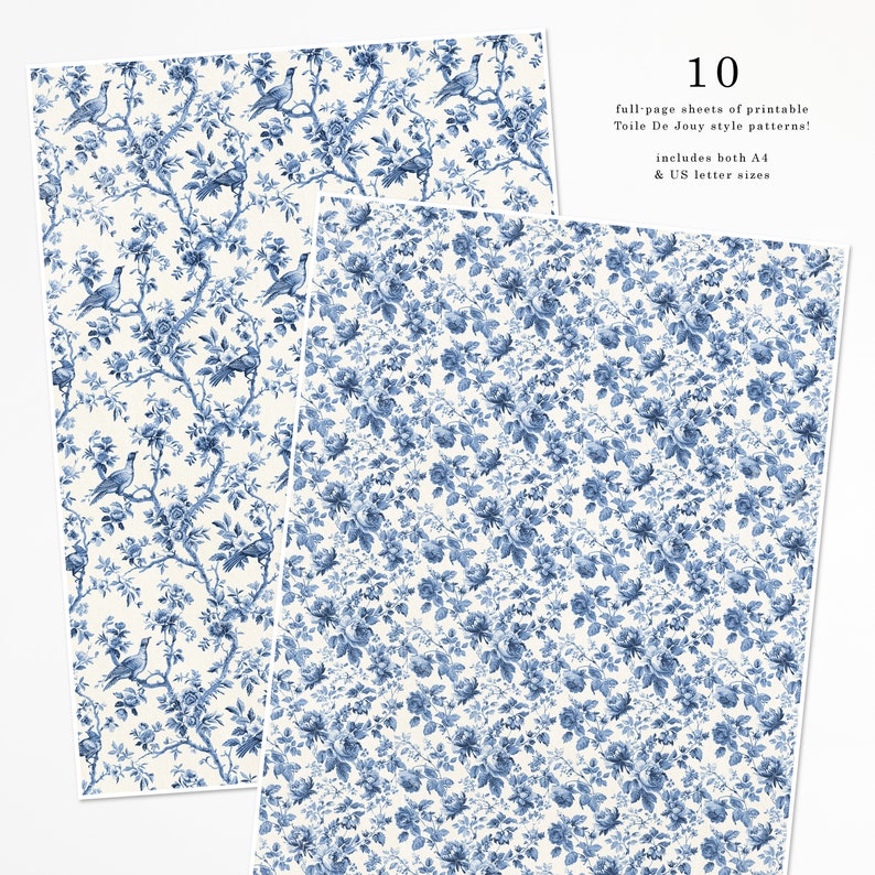 Toile De Jouy Style Digital Printable Paper Set - Junk Journal Papers ...