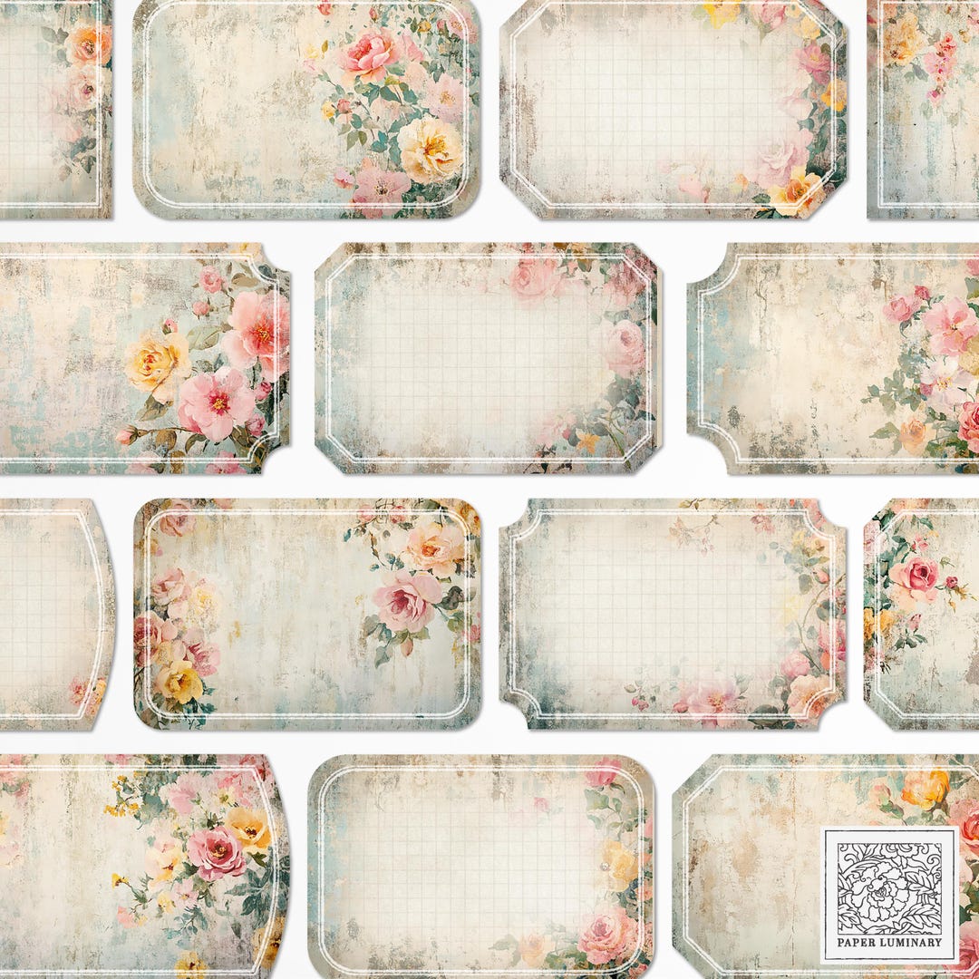 Shabby Floral Decorative Vintage Labels Set - Junk Journal Collage ...
