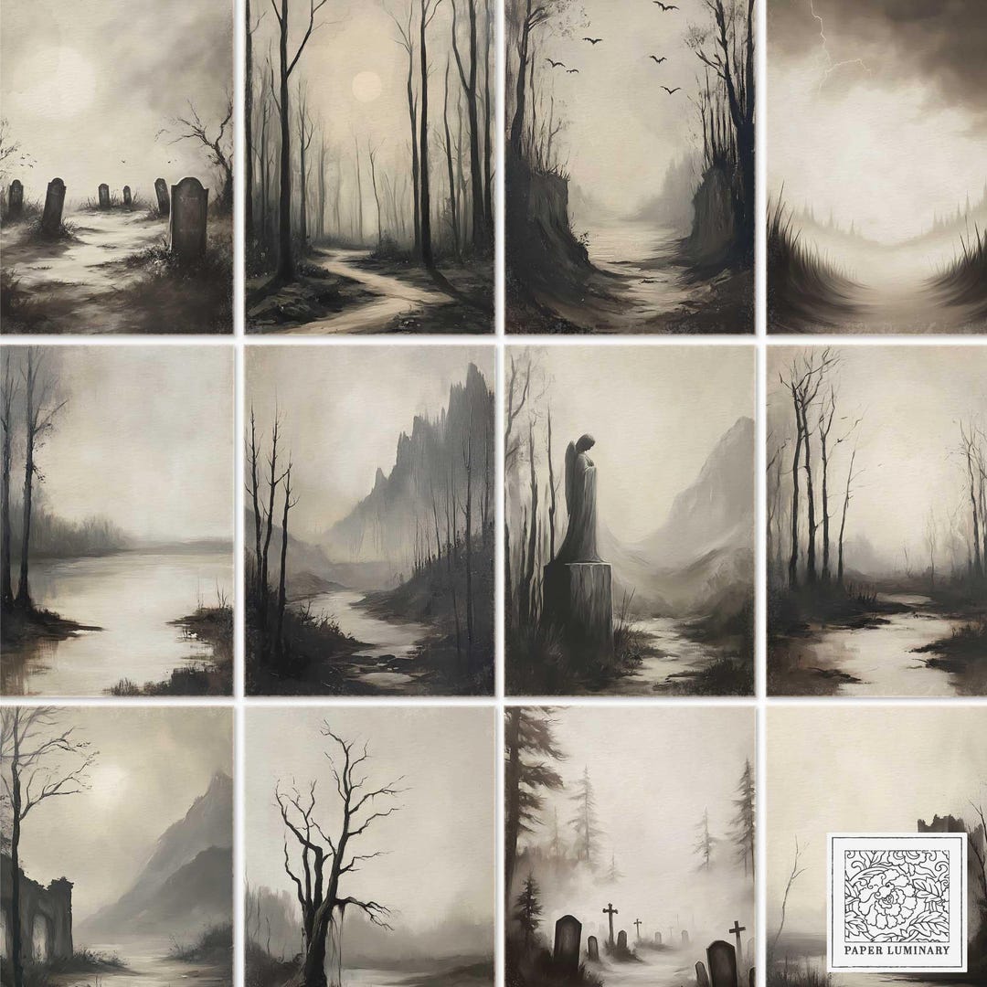 ʜᴀʟʟᴏᴡᴇᴇɴ - Spooky Landscapes Digital Printable Journal Art Cards ...
