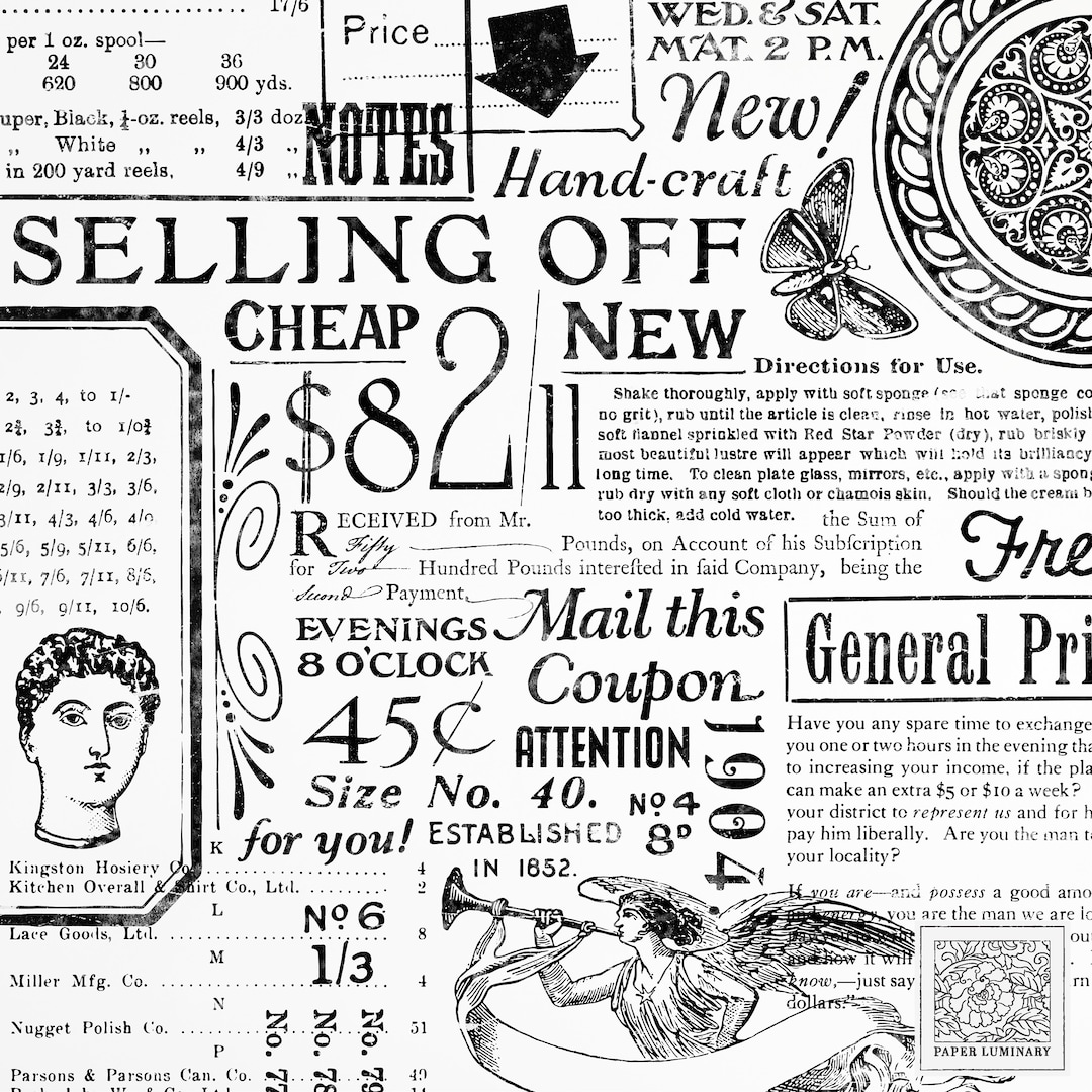 Vintage Text Fragment Overlays: Junk Journal Ephemera (pngs + Svgs ...