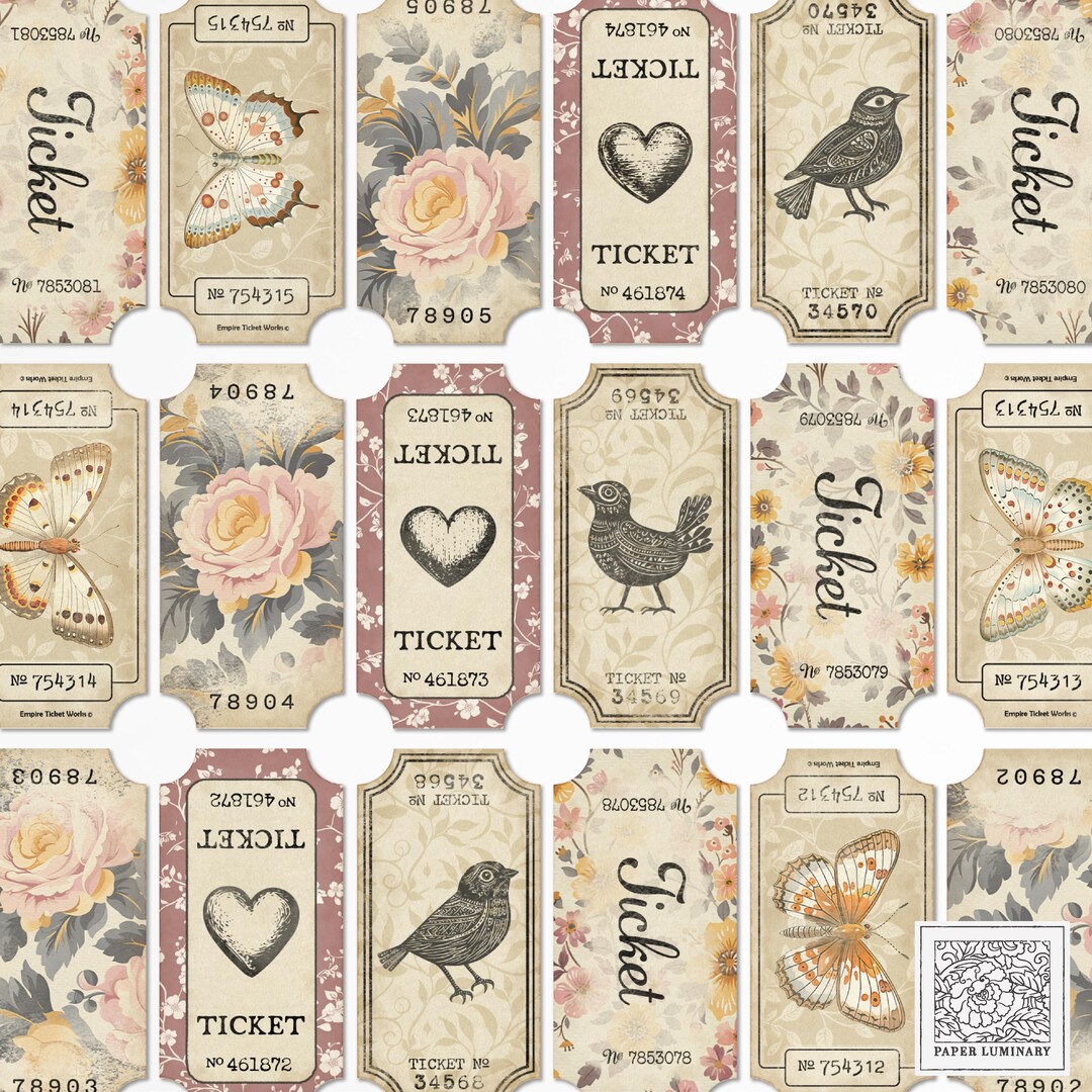 Floral Pink Printable Vintage Style Tickets - Junk Journal Ephemera ...