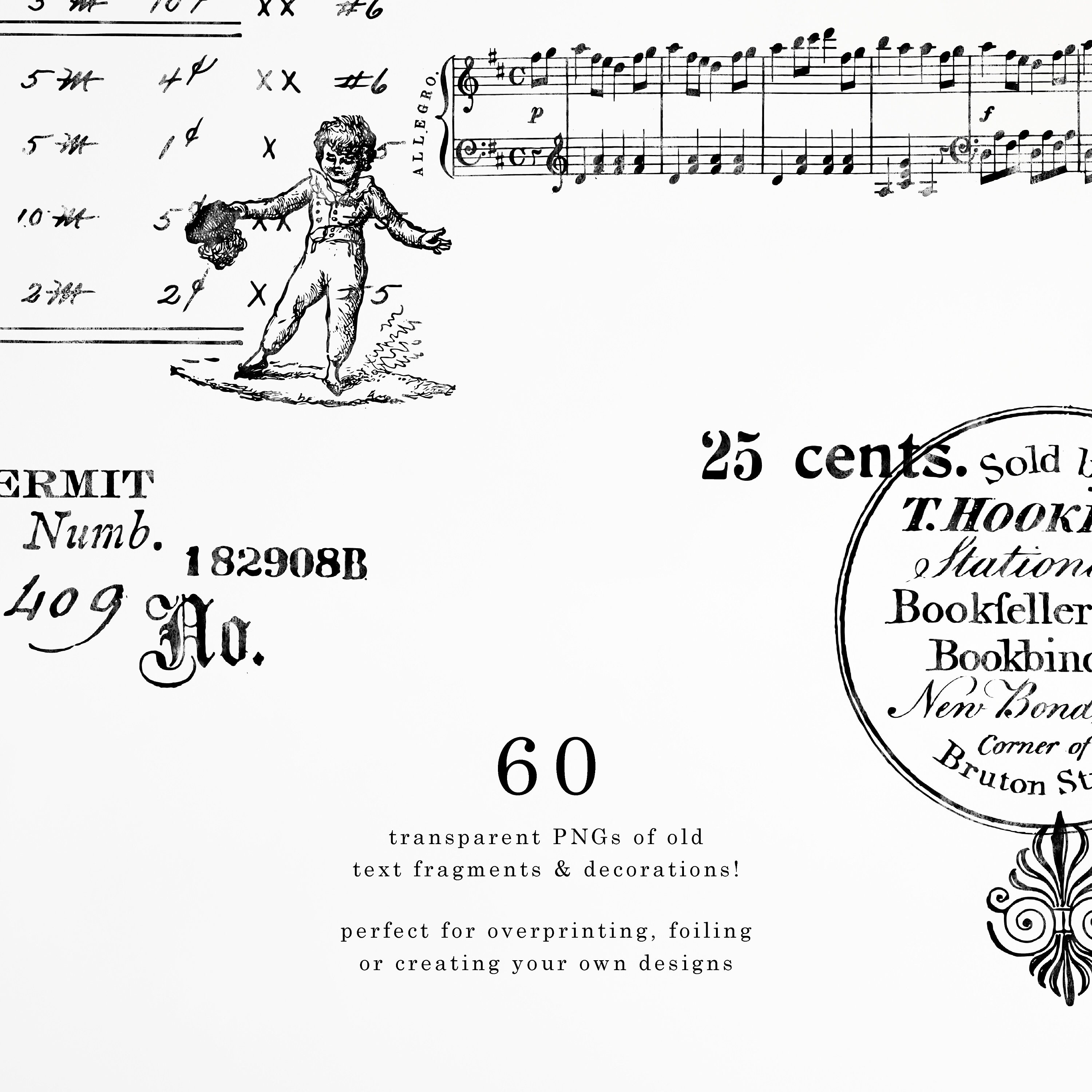 Vintage Text Fragment Overlays: Junk Journal Ephemera (pngs + Svgs ...