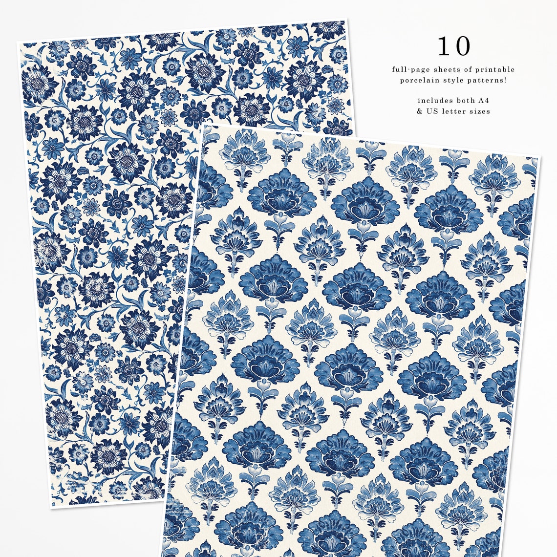 Blue Porcelain Style Digital Printable Paper Set Junk Journal Papers ...