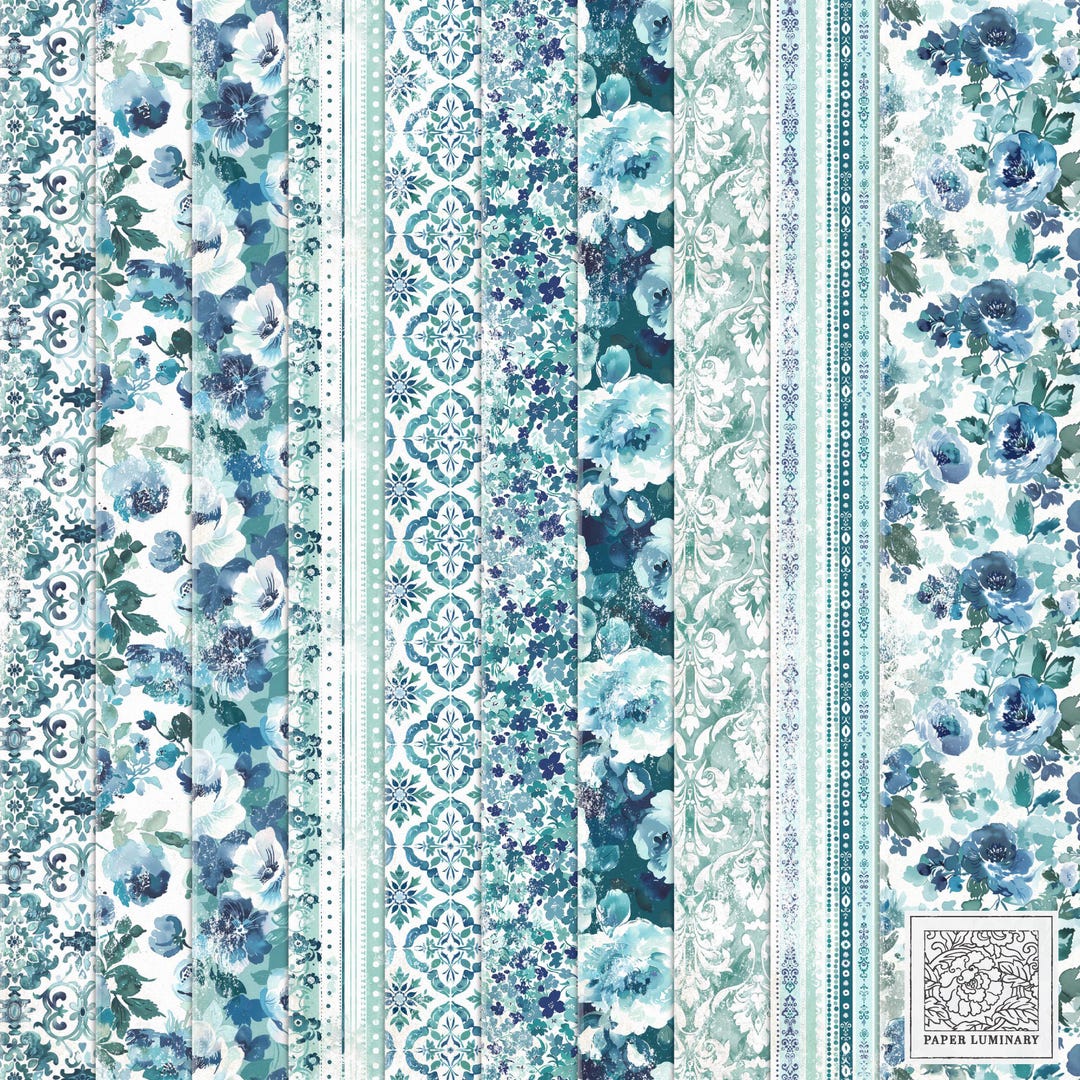 Turquoise Floral Digital Printable Paper Set - Vintage Junk Journal ...