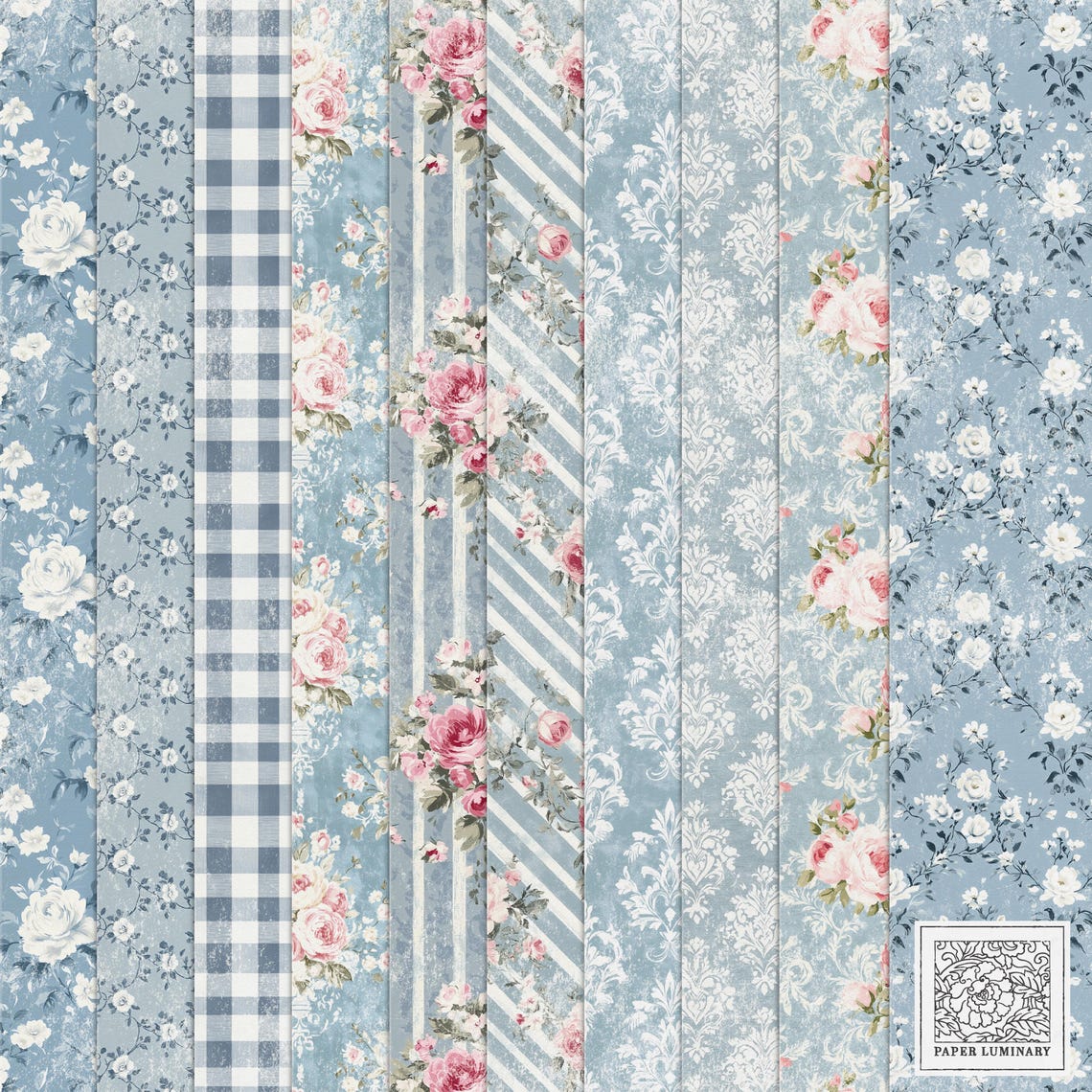 Blue Floral Junk Journal Paper: Shabby Chic Printable (digital Download ...